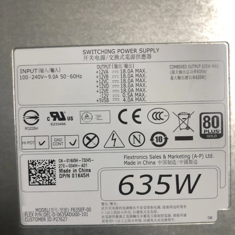 Original PSU For Dell Precision T5600 T3600 635W Switching Power Supply ...