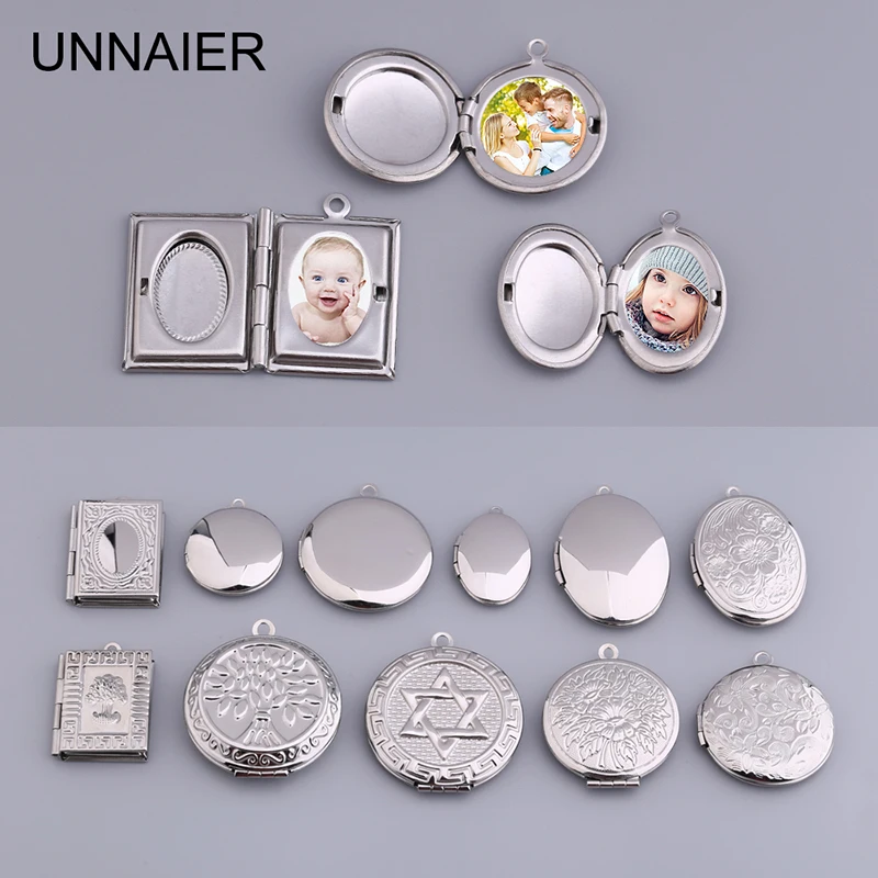 UNNAIER-1-pic-geometric-round-photo-frame-necklace-pendant-titanium ...