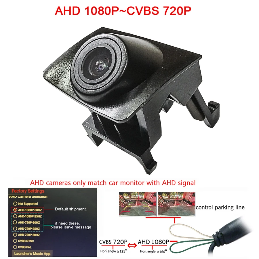 180deg fisheye 1920*1080P/720P AHD Car Front Grille View Logo Camera ...