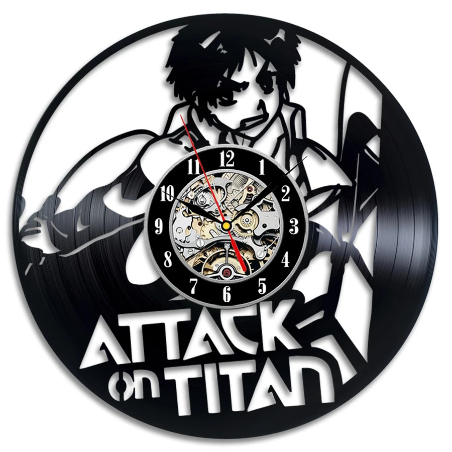 Attack on Titan Vinyl Record Wall Clock Modern Design Giant Anime 3D ...