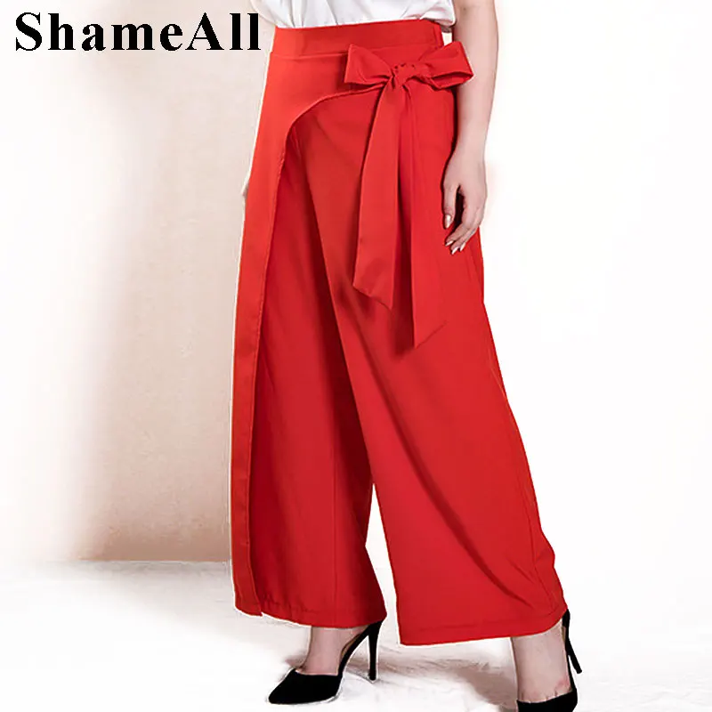 Plus Size Elastic Waist Wide Leg Red Pants 4XL 3XL 2020 Women Spring ...