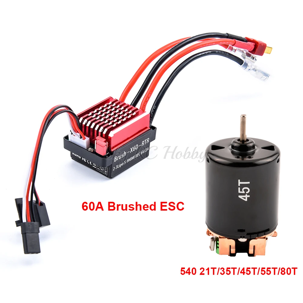 540 Motor 21t 35t 45t 55t 80t Brushed Motor + 60a Brushed Esc For 1/10 ...