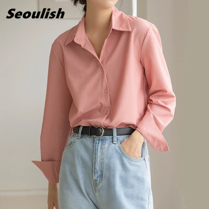 Seoulish-Elegant-OL-Style-Pink-Formal-Women-s-Blouse-2021-New-Turn-down ...