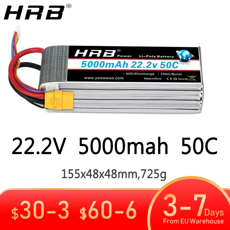 Hrb Lipo Battery 6s 22.2v 5000mah 5200mah 50c Xt90 Ec5 Xt60 T Xt90s As150 Xt150 Rc Airplanes ...