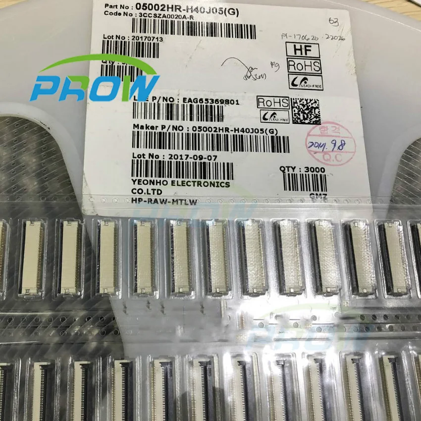 20 개 05002HR H40J05 0.5 피치 0.5mm 05002HR H40J05 40P 40 핀 FFC FPC 커넥터, H2.0mm 프로우|Connectors ...