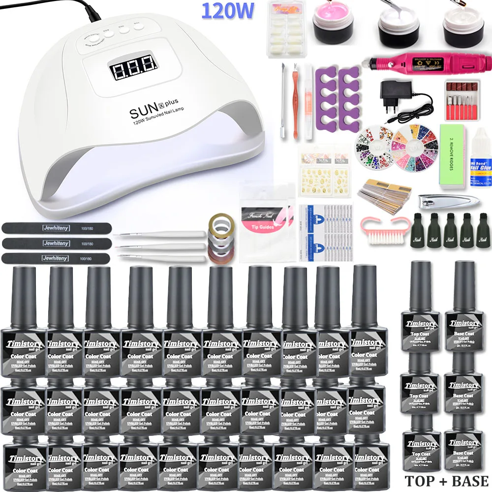 Nail Art Set 120w/80w/54w Uv Led Lamp Dryer & 30/20/10 Color Gel Nail ...