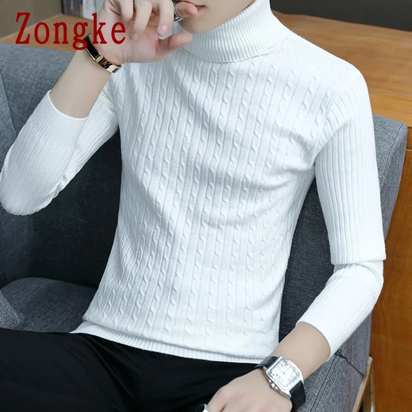 Zongke Thin White Turtleneck Men Sweater Pullover Men Clothing Korean ...