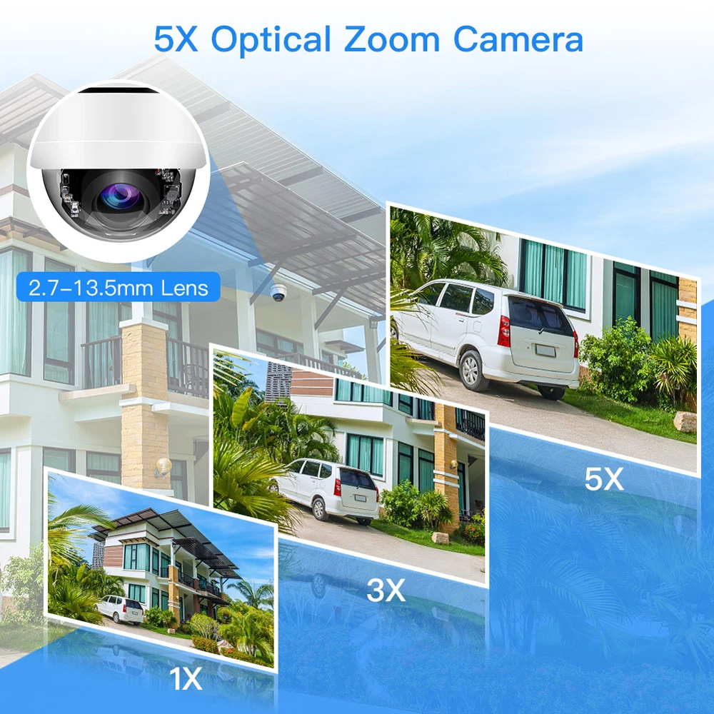 5MP HD 1080P WiFi Wireless IP PTZ Camera 5x Zoom Security Smart Outdoor ...