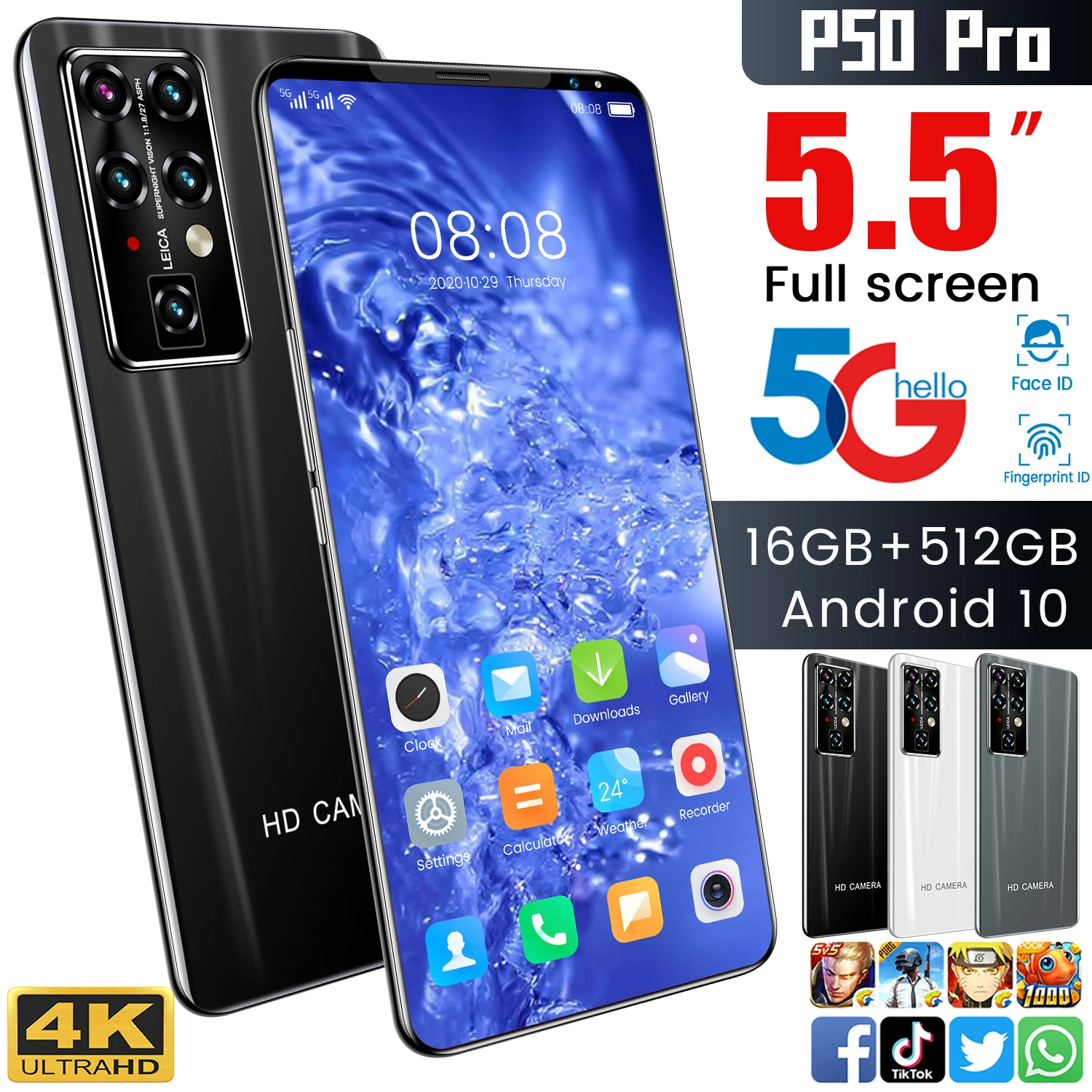 New 5.5 Inch P50 PRO Smartphone 5600mAh Cellura 4G LTE Google Play ...