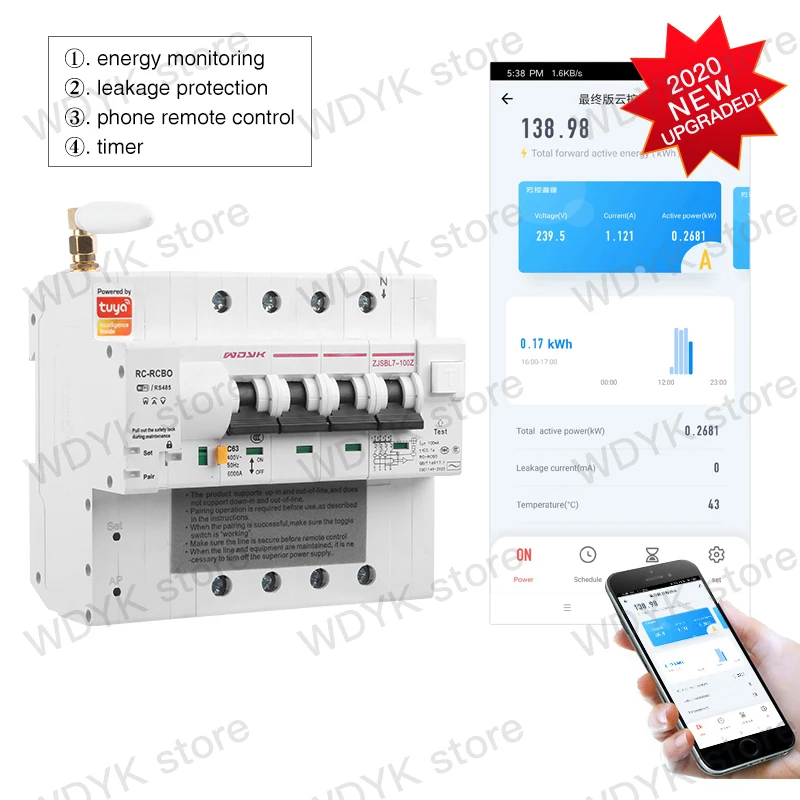 100a 4p Tuya Energy Monitoring Wifi Circuit Breaker Remote Control ...