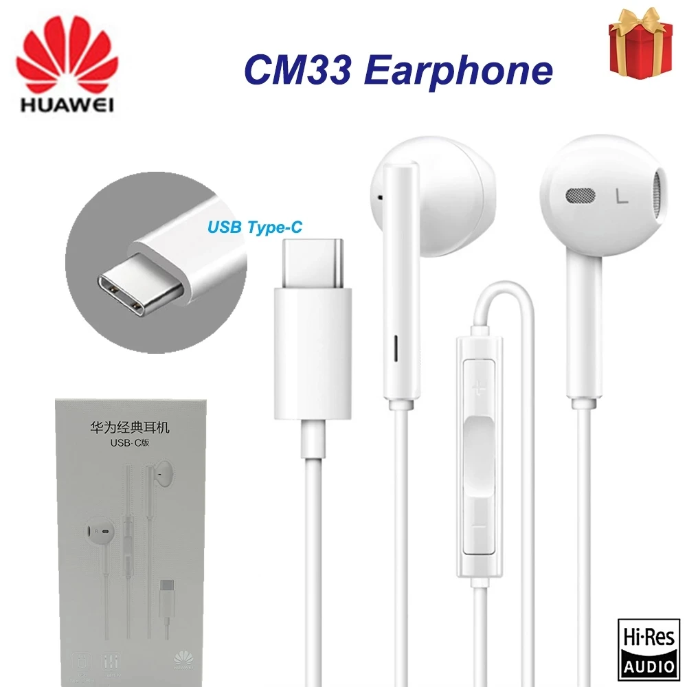 For-HUAWEI-CM33-Earphone-USB-Type-C-In-Ear-Hearphone-Headset-Mic-Volume ...