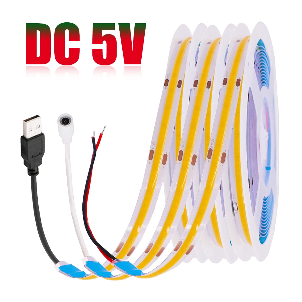 DC 5V LED COB Strip Light USB High Density Linear Lighting 320LED Flexible Tape Lights Warm ...