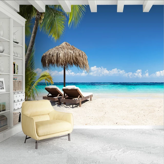 Modern Island Beach Coconut Tree Seascape Falfestmény 3D Háttérkép ...