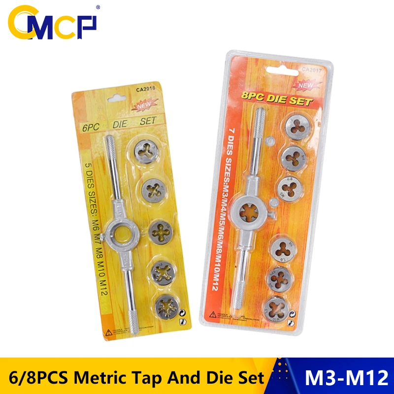 M3 M4 M5 M6 M7 M8 M10 M12 다이 렌치 세트, 미터법 탭 및 다이 세트 합금강 나사 다이 세트, 수공구 나사산 탭 6 개/8 개|tap and die ...