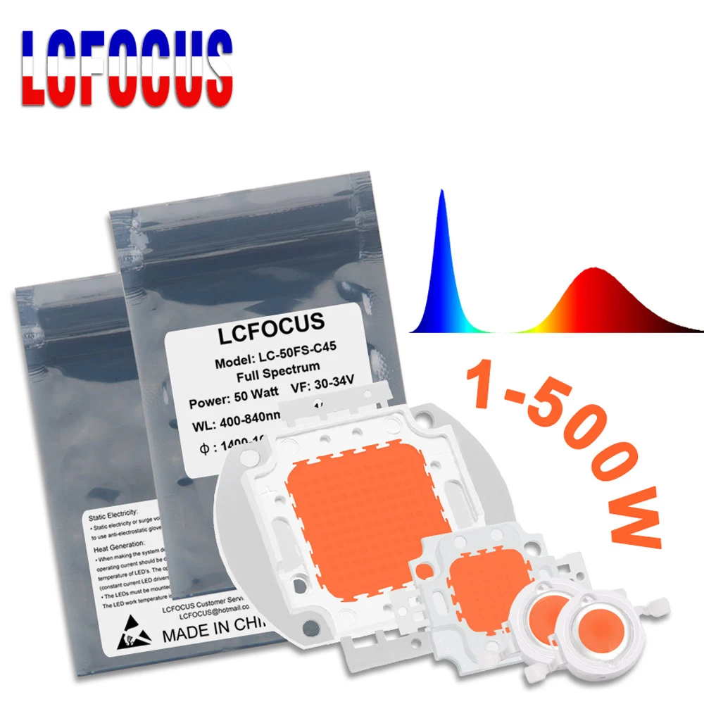 High Power Led Chip 1w 3w 5w 10w 20w 30w 50w 100w 300w 500w Full Spectrum 400-840nm Diy Grow ...