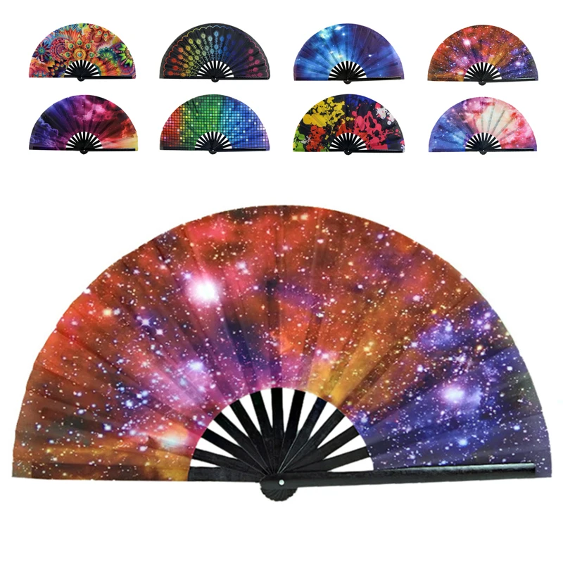 Chinese Style Hand Fan Colored Geometric Printing Folding Fans Dance ...