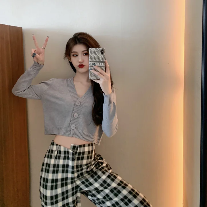 Женский Укороченный кардиган свитера женский черный белый короткий свитер V образный вырез