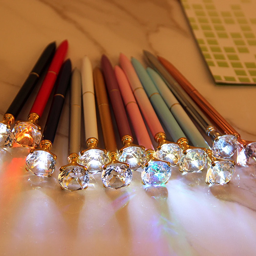 1pc Creative Led Light Big Diamond Metal Ballpoint Glitter Crystal Pen ...