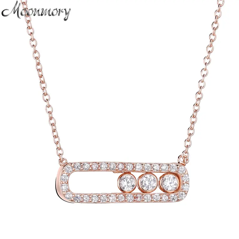 Moonmory 925 Sterling Silver Rose Gold Move Pendant Necklace With Three ...