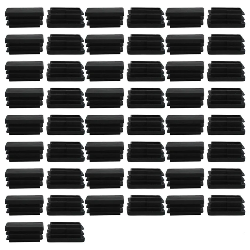 50pcs Plastic Rectangle Ribbed Tube Inserts End Cover Cap Furniture ...
