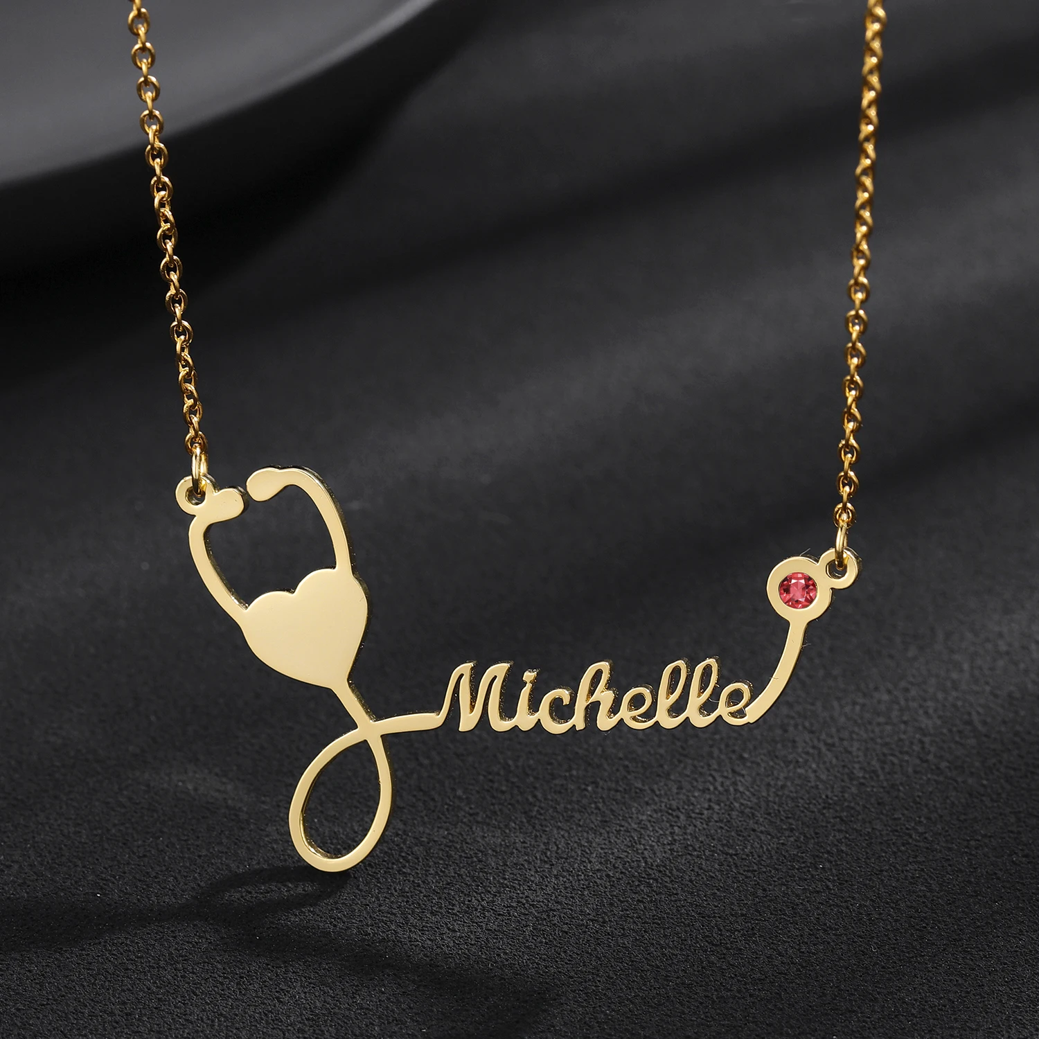 Custom-Stethoscope-Name-Necklace-Gold-Stainless-Steel-Chain-Necklaces ...