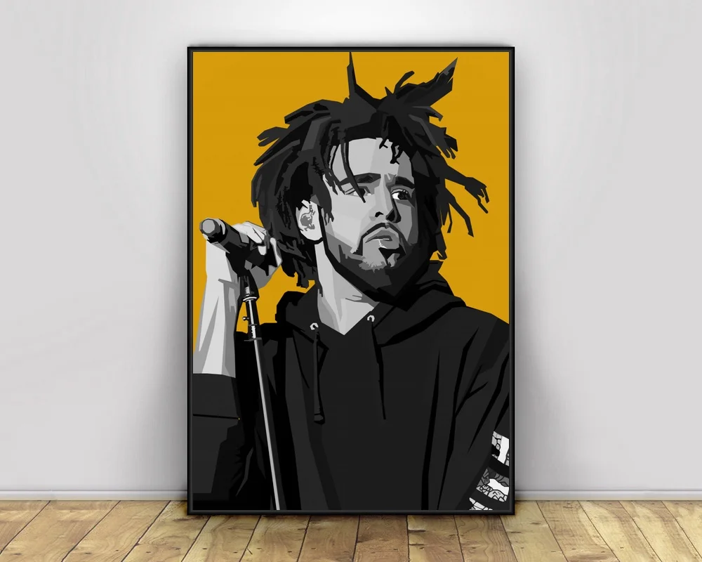 J Cole Pop Art póster de cantante de música rapero, pintura en lienzo ...