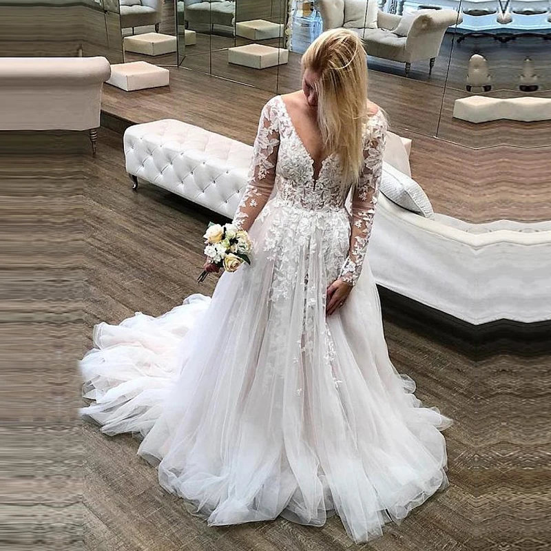 Long Sleeve Lace Wedding Dress Open Back