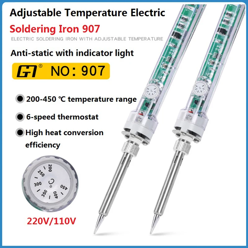 60W 907 Adjustable Electric Soldering Iron Station Thermostat ...
