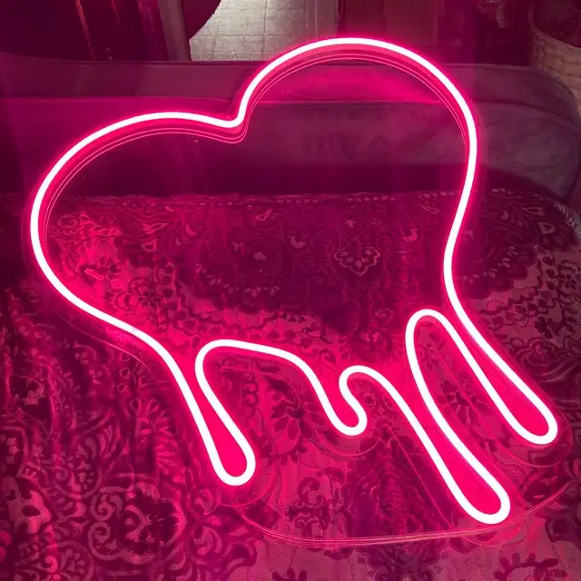 Dripping Heart Wedding Logo Melting Led Light, Pink Bedroom Custom Neon ...