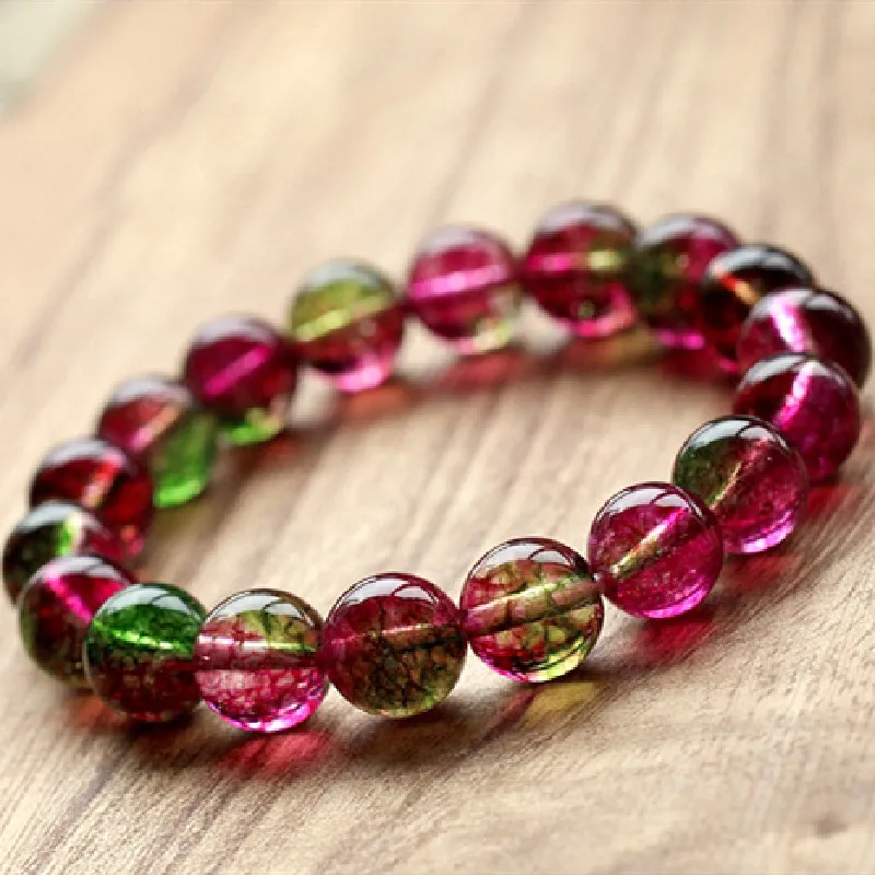 Genuine Watermelon Tourmaline Popcorn Crystal Bracelet Bohemian Lady ...