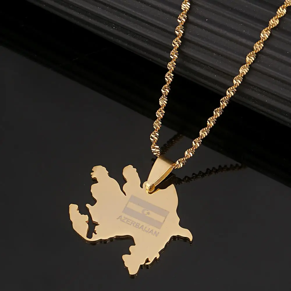 Edelstahl-Aserbaidschan-Karte-Flagge-Anh-nger-Halsketten-Gold-Farbe-Azerbaycan-von-Karten-Kette ...