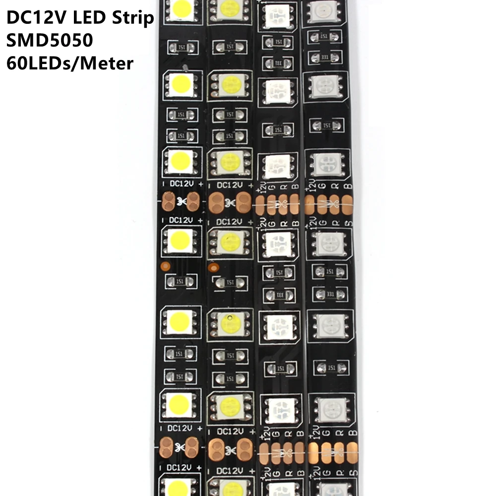 DC12V LED 스트립 5050SMD 60LEDs/M 블랙 PCB 보드 유연한 LED 빛 방수 RGB 5050 LED 테이프 ...