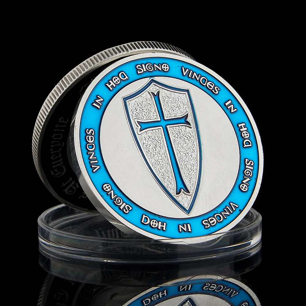Euro Blue Knights Templar Souvenir Coin Crusaders Cross Holy Sword ...