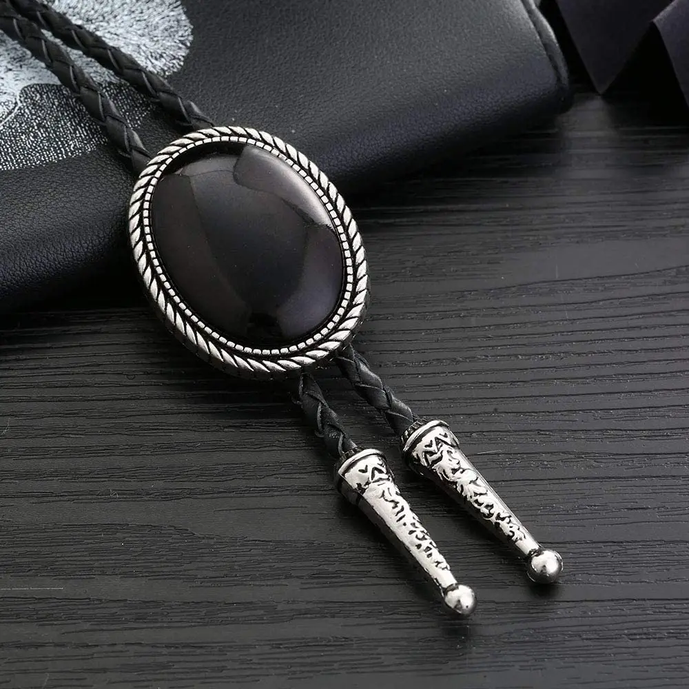 Vintage Bolo Tie Cowboy Western Bolo Tie with Black Stone Pendant ...