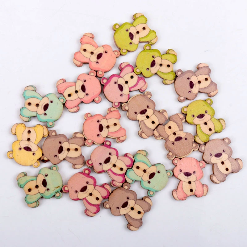 20pcs 23x27mm Mixed Cartoon Lovely Bear painted decorative Wooden ...