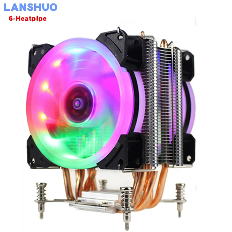 6 히트 파이프 2011 핀 RGB LED CPU 쿨러, 12V 9cm 듀얼 팬 냉각 방열판 라디에이터 LGA x 79x99 x ...