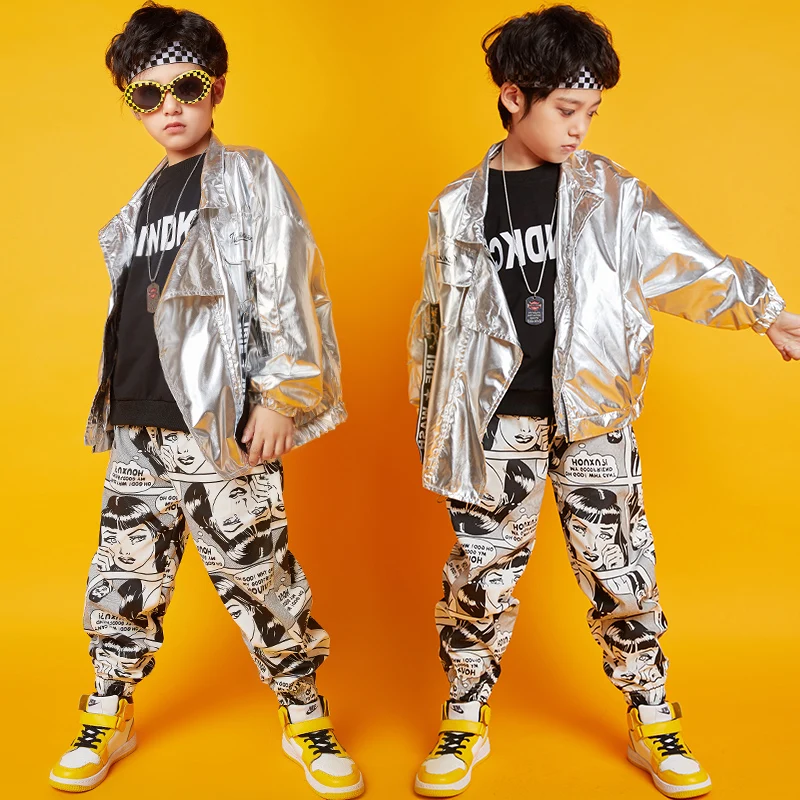 Jazz Dance Costumes Boys Silver Hip Hop Street Dance Practice Wear Kids ...