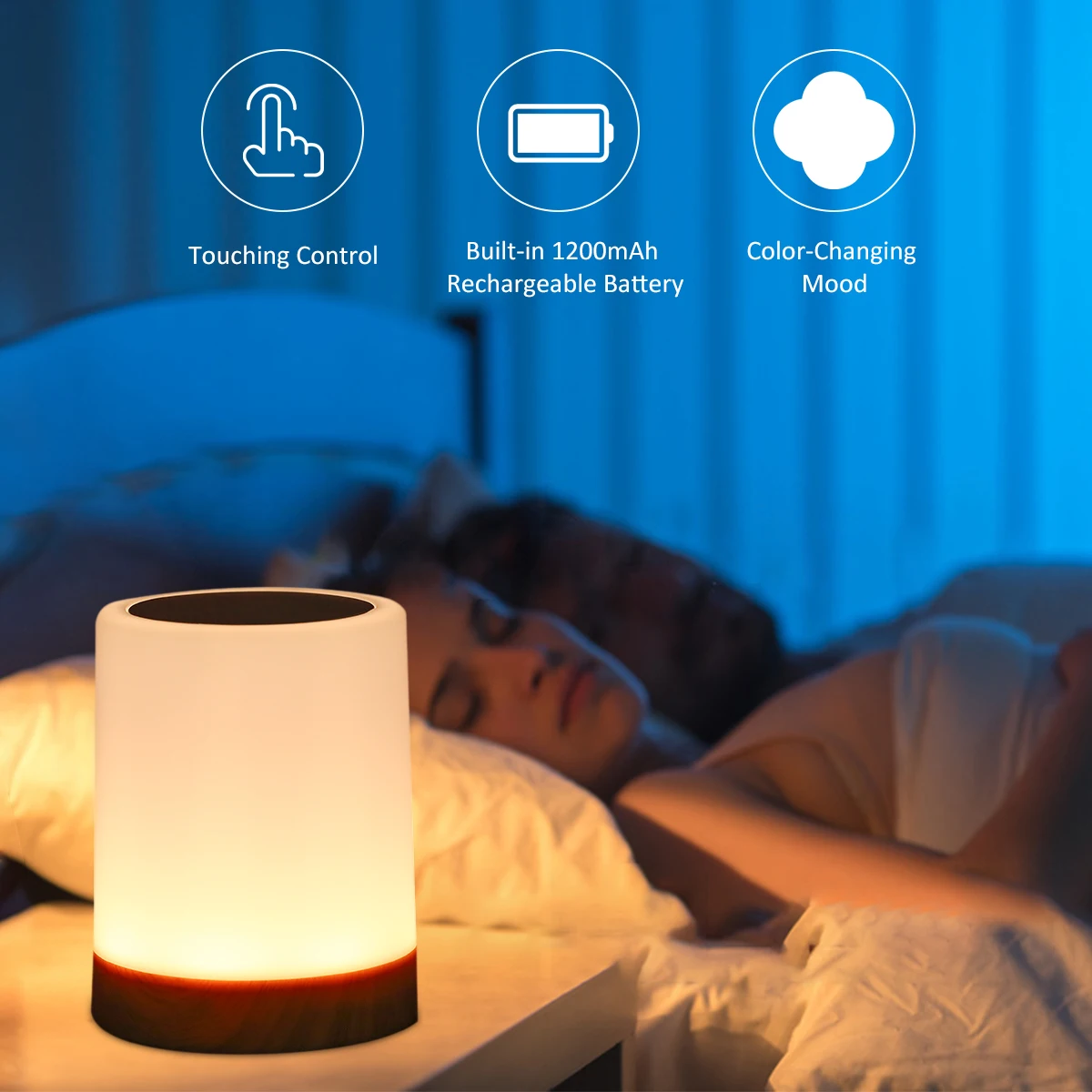 USB Rechargeable Touching Control Bedside Light Dimmable Table Lamp ...