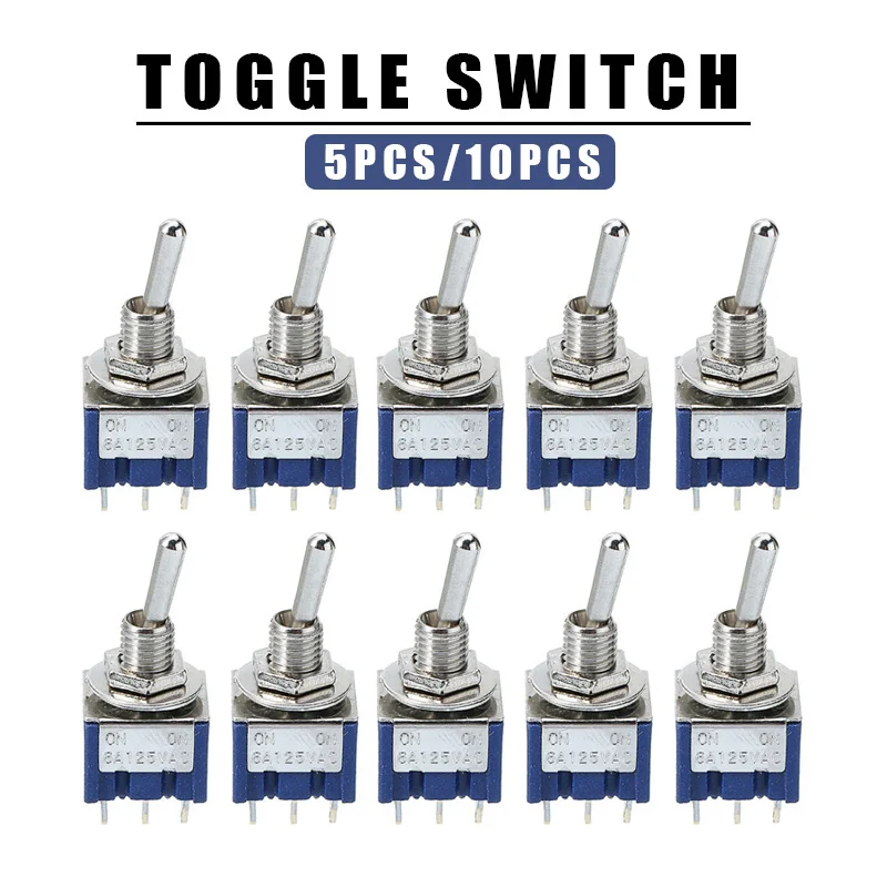 5pcs/10pcs AC 125V 6A 2 Position Miniature Toggle Switch Blue MTS-202 ...