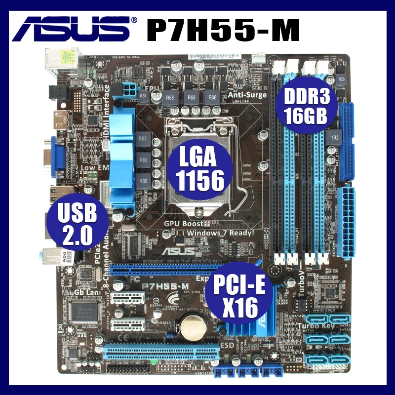 Lga 1156 Asus P7h55-m Motherboard Ddr3 16gb Cpu Pentium Core I7/core I5 ...