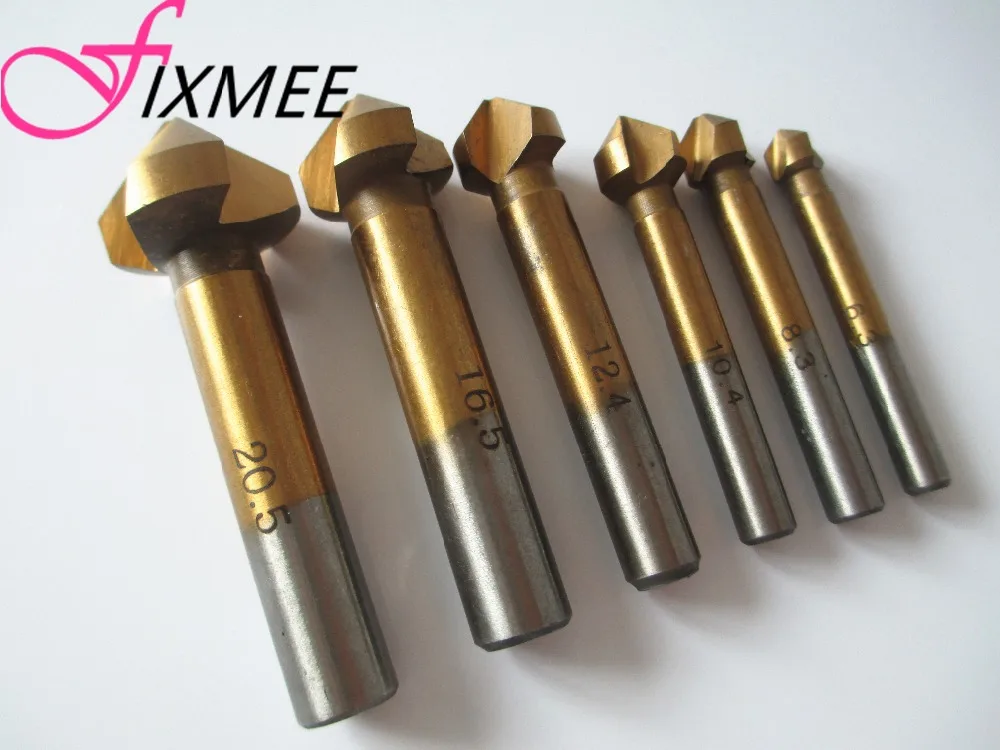 6pcs/Set 3 Flute HSS Hard Metals Titanium Three Edge Chamfer Chamfering ...