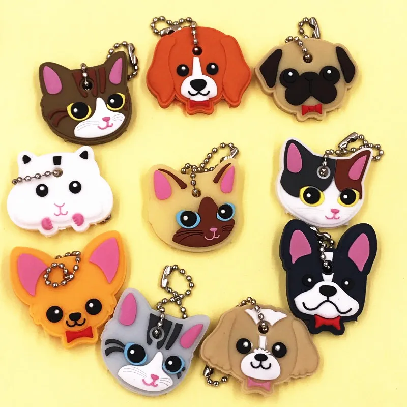 10Pcs/lot Cartoon Cute Key chain Women Man Key Cover Cap PVC Animal ...