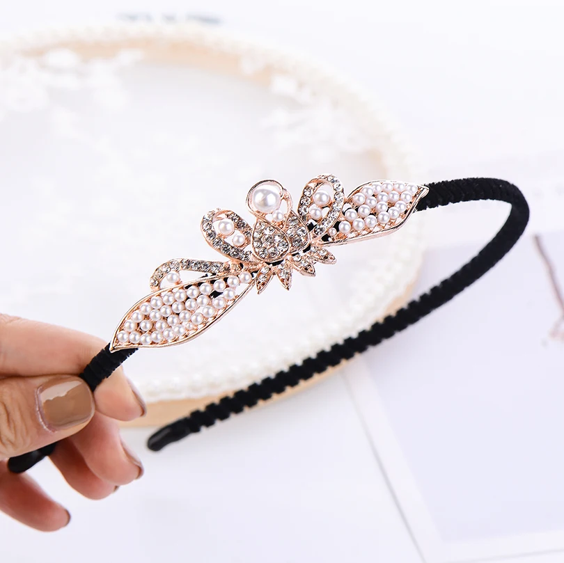 Banda de pelo de perla de cristal coreana para mujer y niña, y flor ...