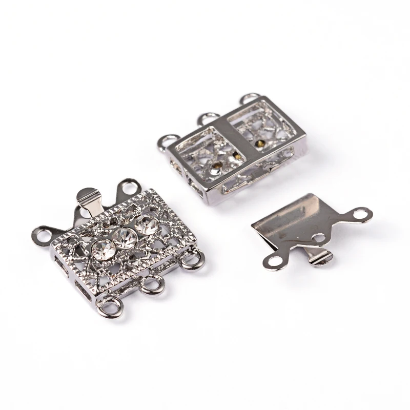 Brass Multi strand Box Clasps Platinum Plated Clasps with A Clear ...