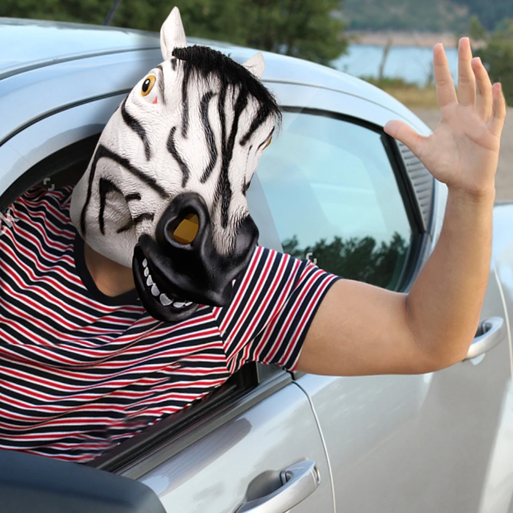 Halloween Masquerade Realistic Zebra Face Full Cosplay Mask ...