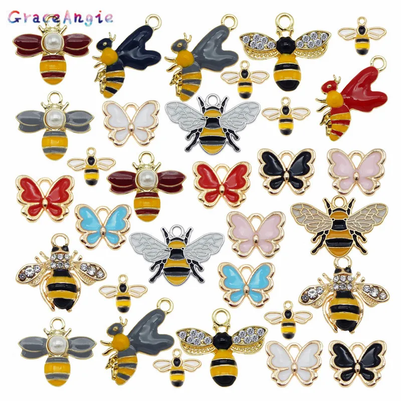15pcs/lot Mixed Bees Bumble Bee Charms For Jewelry Making Enamel ...