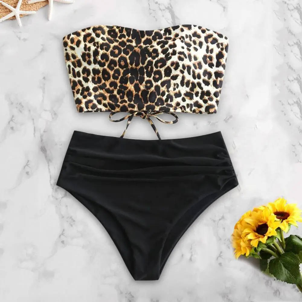 Women Sexy Snakeskin Bandeau Tummy Control Tankini Swimsuit Bikini ...