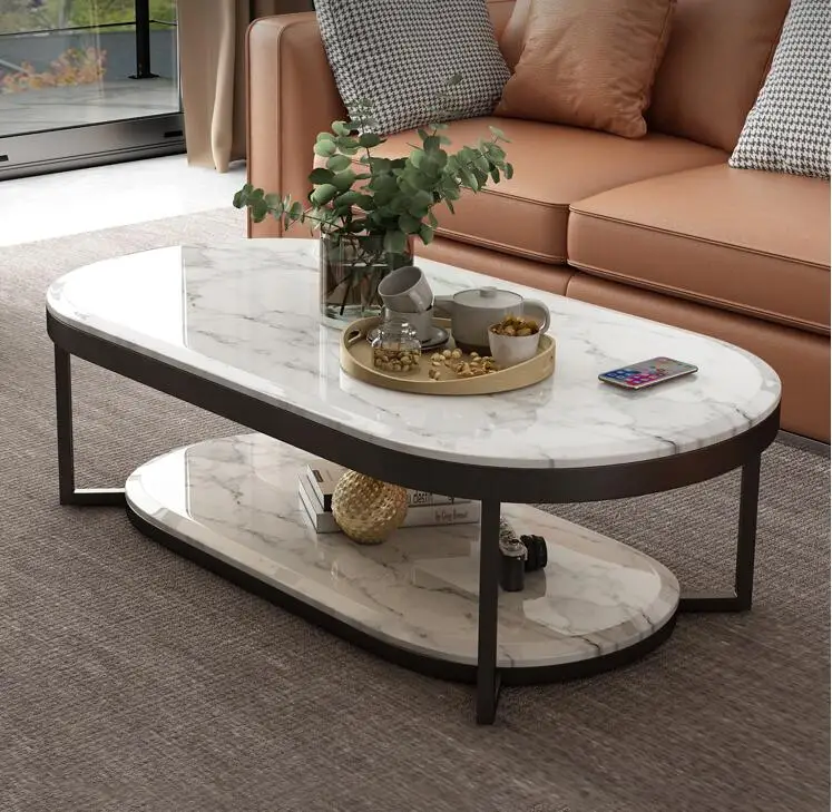 Nordic Modern Marble Tv Cabinet Coffee Table Combination Simple Oval ...