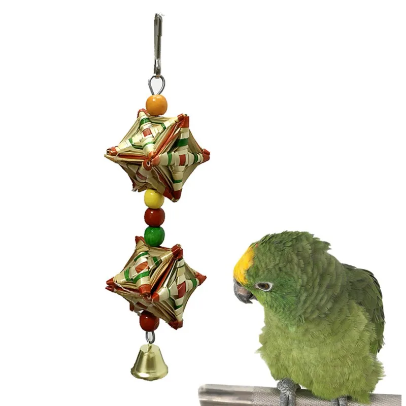 Pet Natural Grass Rattan Woven Barbell Chew Toy Parrot Cage Colorful ...