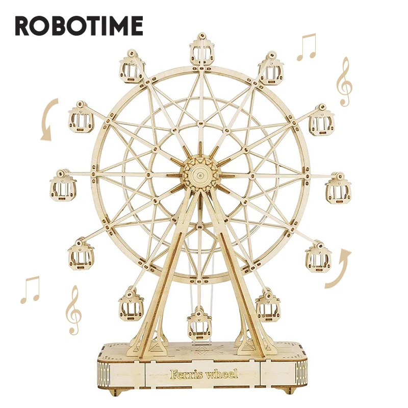 Robotime DIY Wooden Rotatable Ferris Wheel Model with Playing Music ...